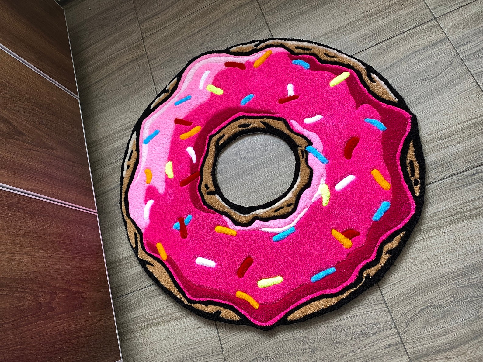 Pink Donut Tufted Round Rug Kids Decor Handmade Fluffy Rug First ...