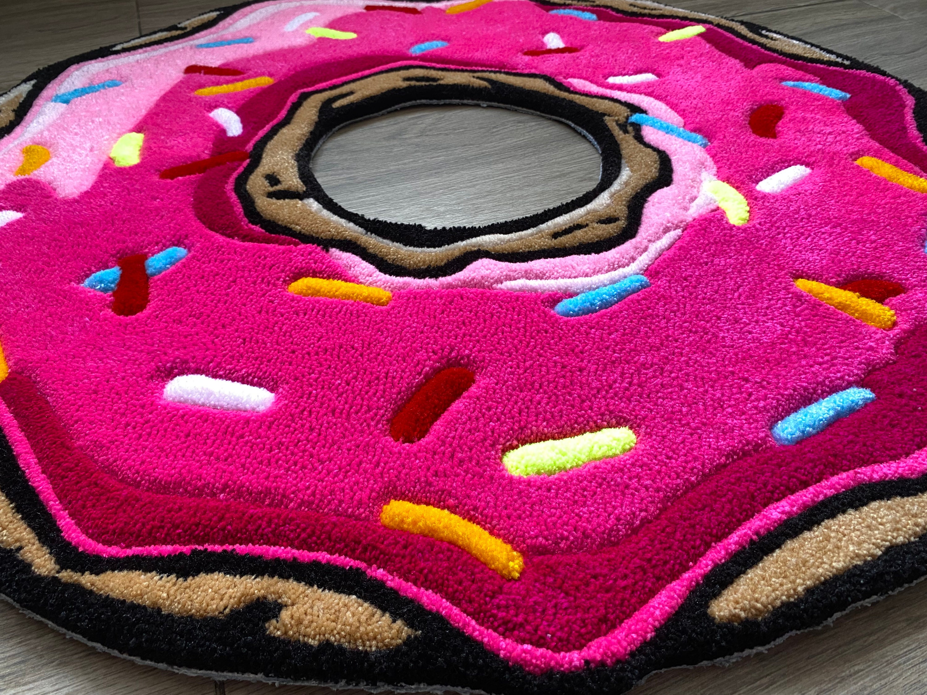 Pink Donut Tufted Round Rug Kids Decor Handmade Fluffy Rug First ...