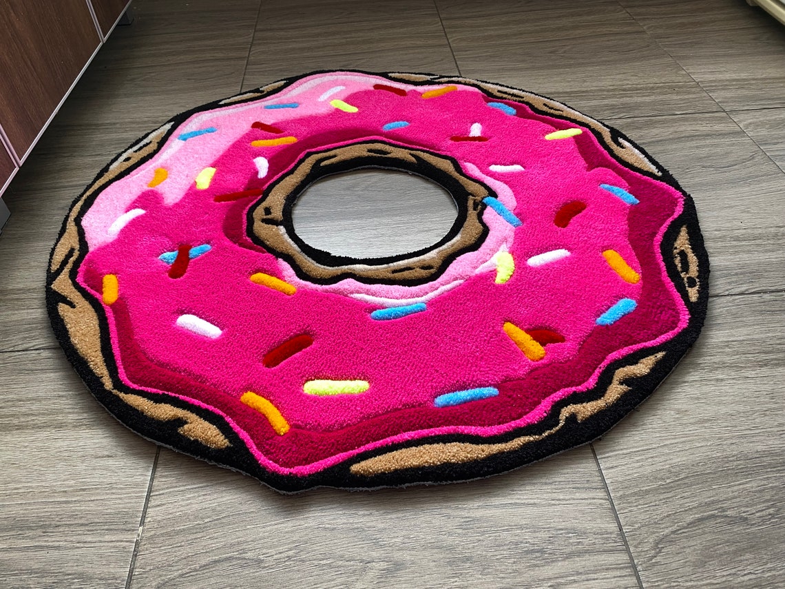 Pink Donut Tufted Round Rug Kids Decor Handmade Fluffy Rug First ...