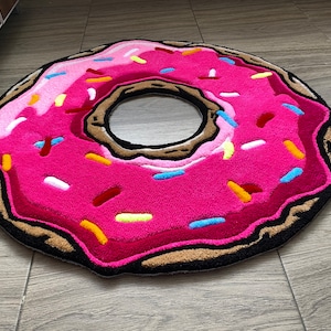 Pink Donut Tufted Round Rug Kids Decor Handmade Fluffy Rug First ...