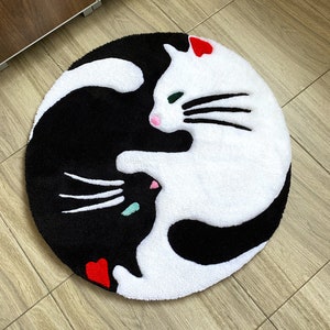 Handmade Tufted Cat Rug: Black & White Yin Yang Design - Etsy