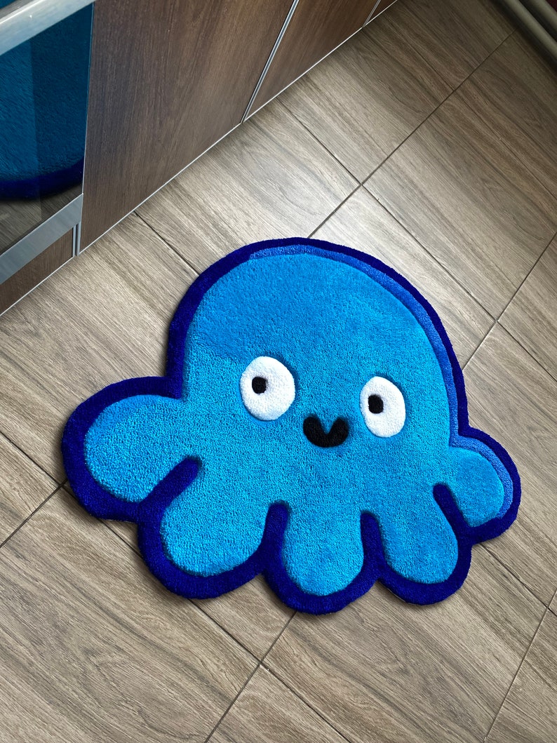 Tufted Blue Octopus Rug Handmade Children's Room Decor Fun Birthday ...