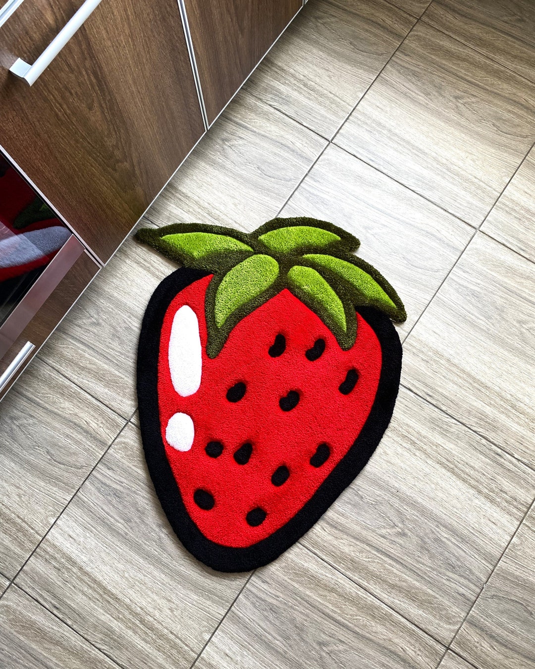 Strawberry Tufted Bathroom Rug for Kids Cartoon Design Bright Children ...