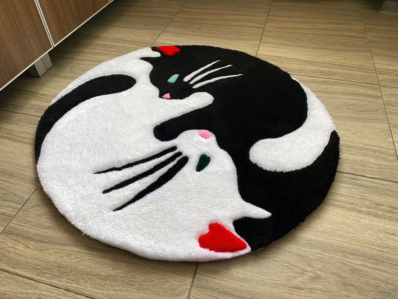 Handmade Tufted Cat Rug: Black & White Yin Yang Design - Etsy