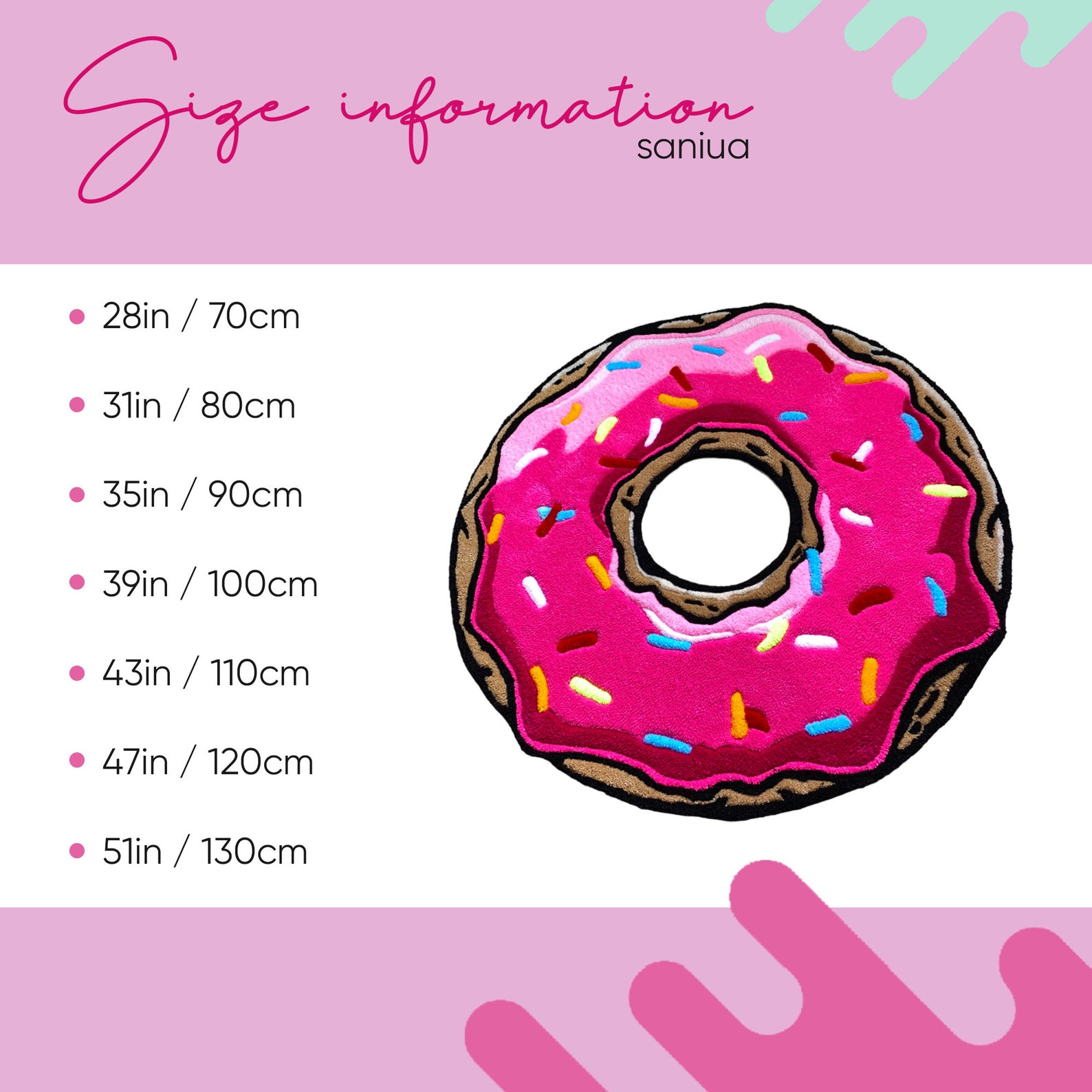 Pink Donut Tufted Round Rug Kids Decor Handmade Fluffy Rug First ...