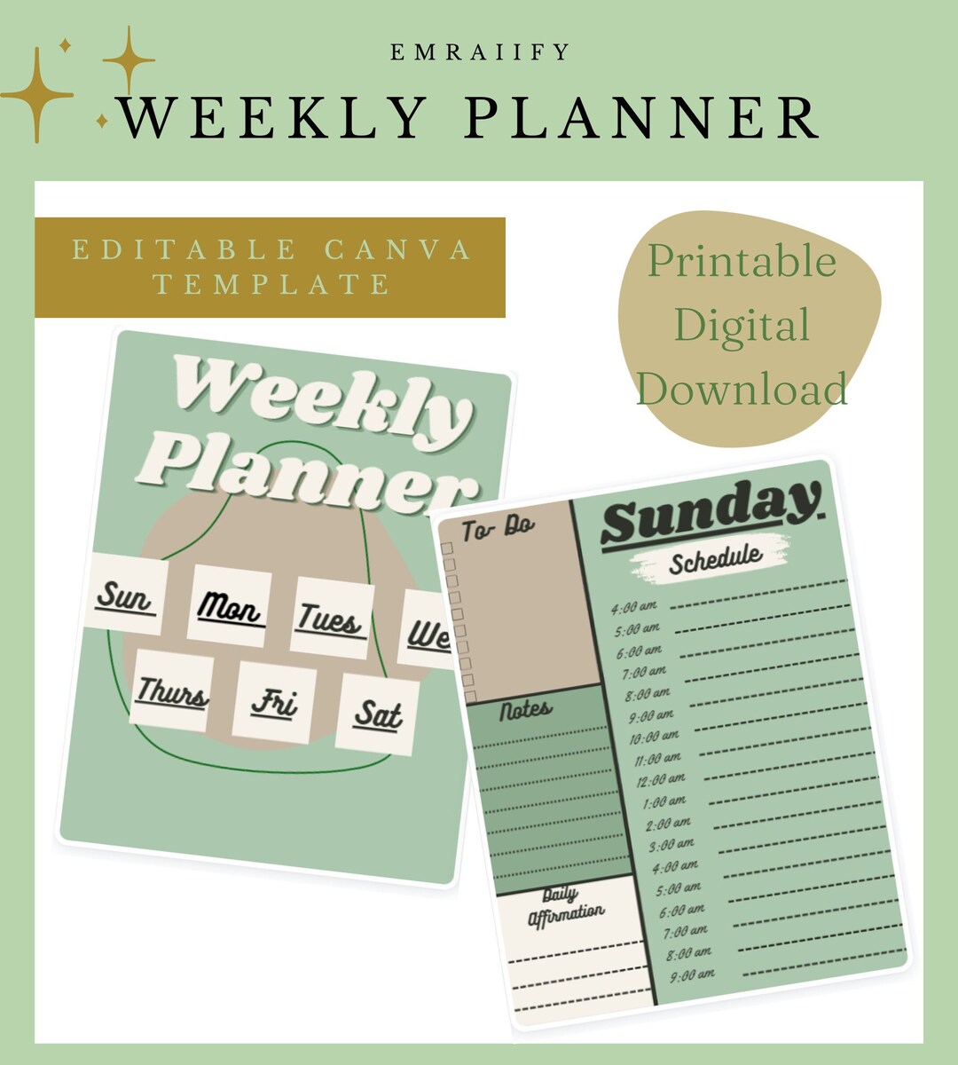 Weekly Planner Editable Canva Template - Etsy
