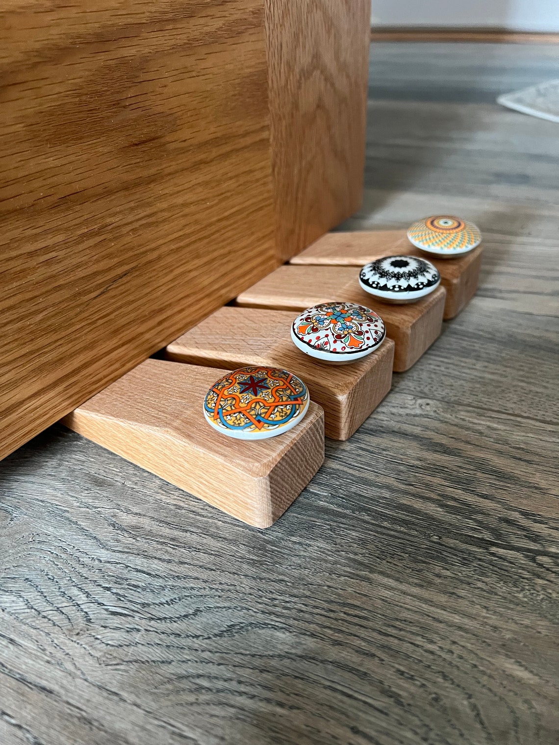 Handmade White Oak Door Wedges With Painted Ceramic Knobs, House Decor ...