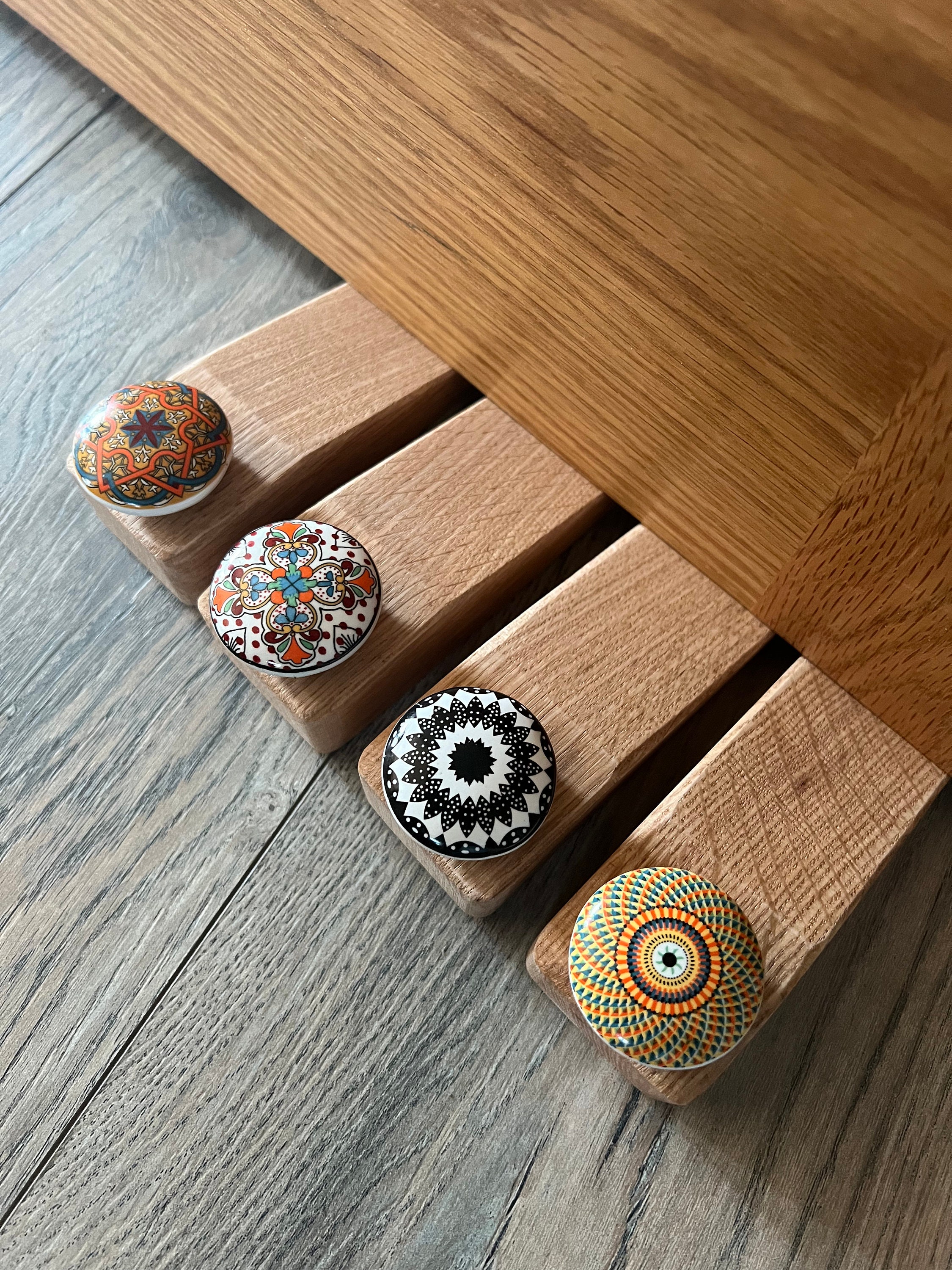 Handmade White Oak Door Wedges With Painted Ceramic Knobs, House Decor ...