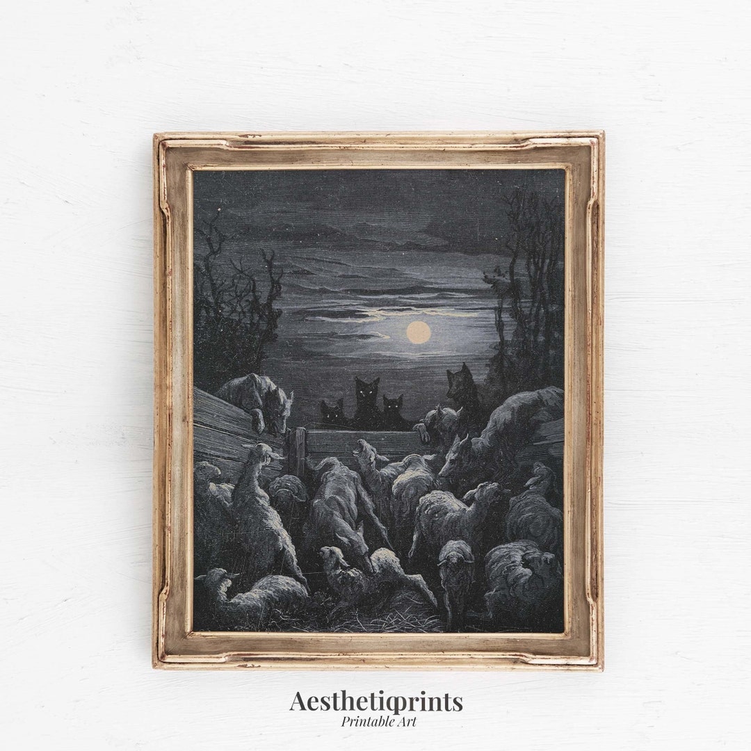 The Wolves and the Sheeps Vintage Art Print, Antique Book Illustration ...