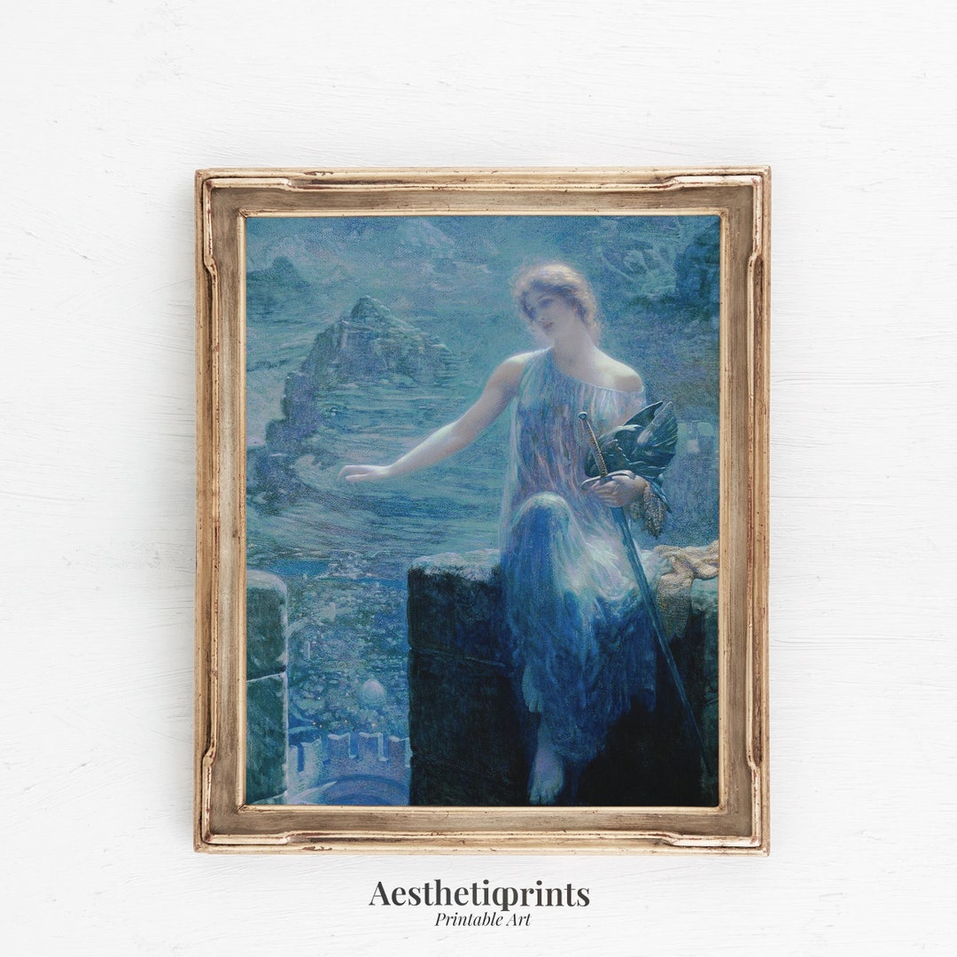 Vintage Valkyrie's Vigil Art Work, Antique Norse Mythology Oil Painting ...