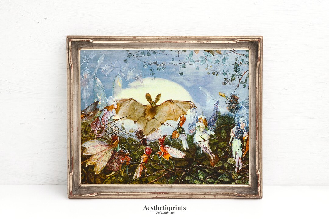 Fairies Attacking a Bat Printable Wall Art, Fairycore Home Decoration ...