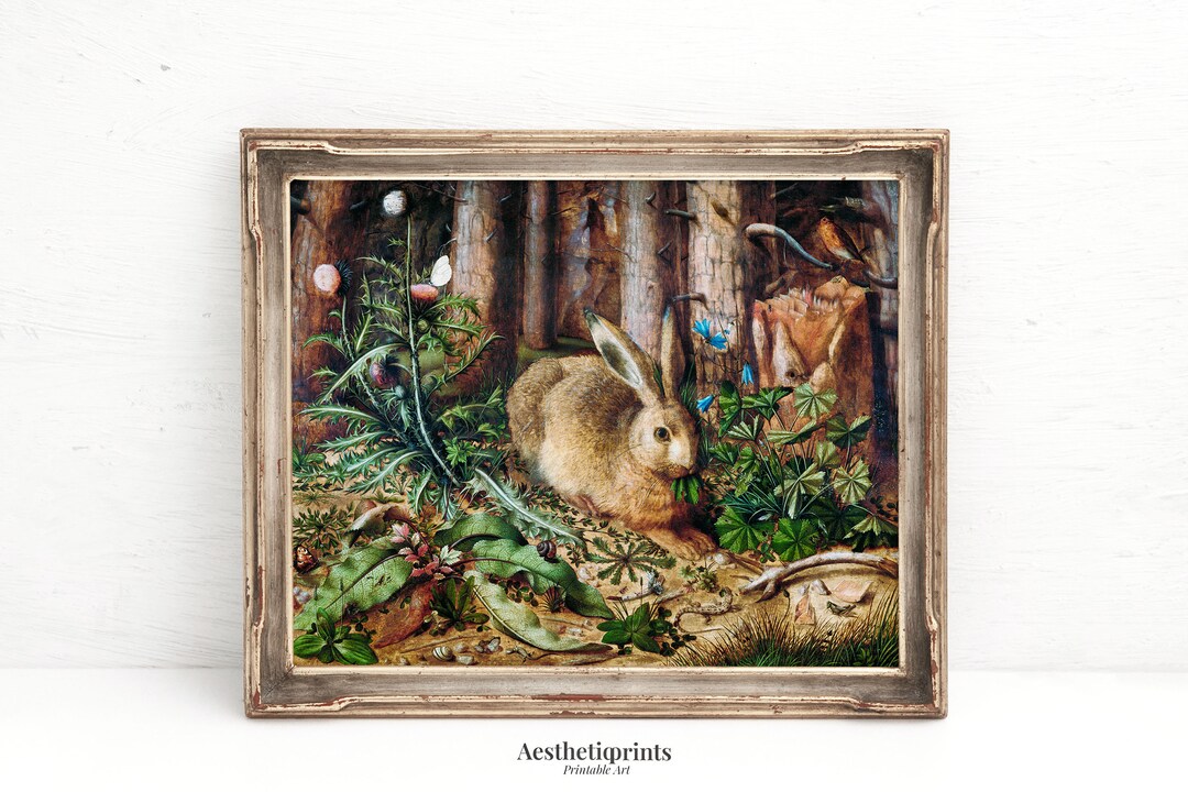 Vintage Hare Painting, Printable Nursery Wall Art, Bunny Rabbit Art ...