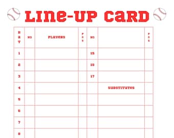 Baseball Lineup Card Template - Etsy