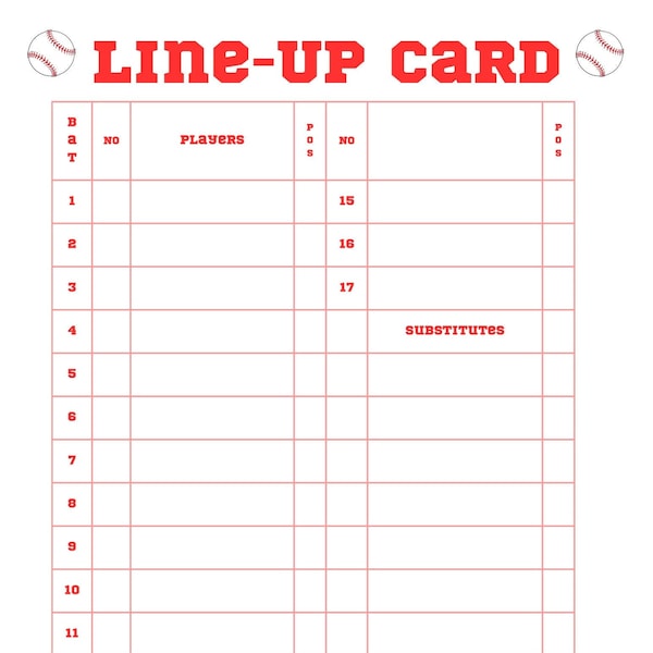 Baseball Lineup Cards - Etsy