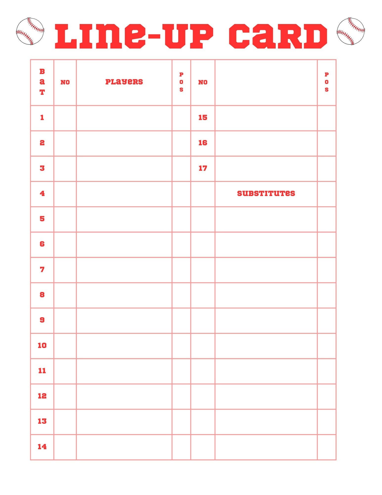 Baseball Lineup Card - Etsy