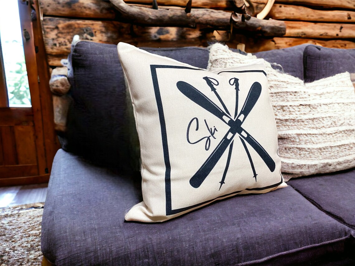Ski Lodge Cotton Pillow Cover Only, Rustic Winter Cabin Decor - Etsy