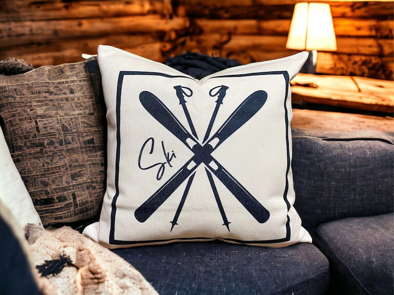 Ski Lodge Cotton Pillow Cover Only, Rustic Winter Cabin Decor - Etsy