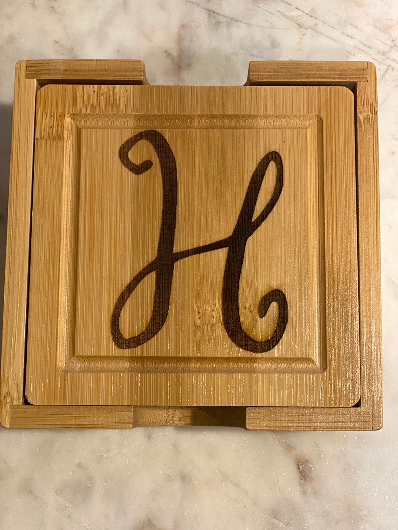 Custom Bamboo Coasters- Set of 4 With Holder. Perfect Housewarming Gift ...