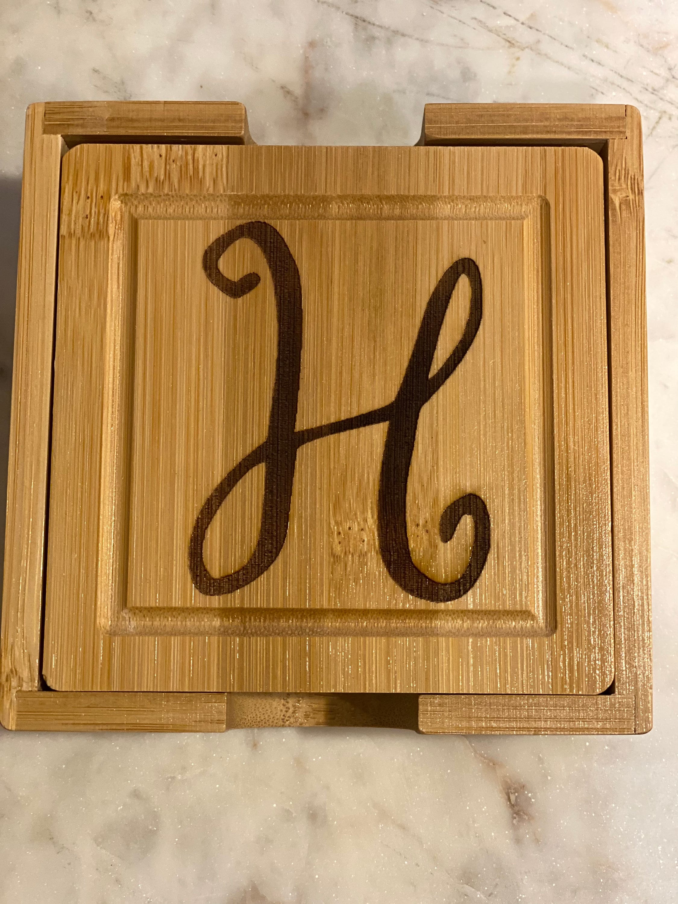 Custom Bamboo Coasters- Set of 4 With Holder. Perfect Housewarming Gift ...