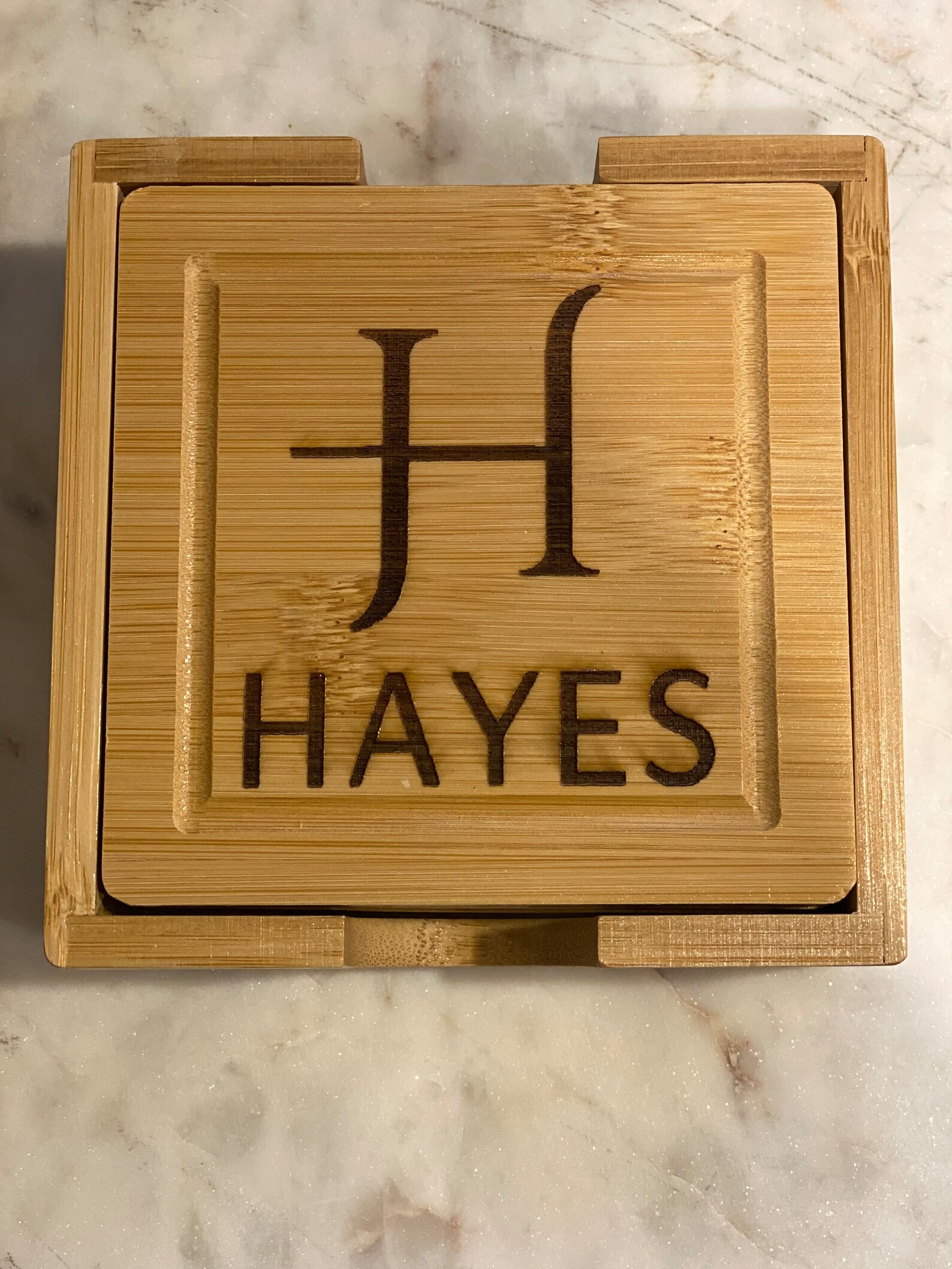 Custom Bamboo Coasters- Set of 4 With Holder. Perfect Housewarming Gift ...