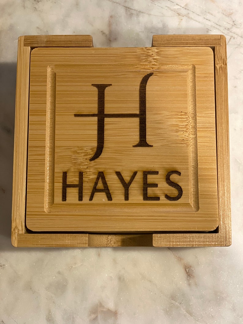 Custom Bamboo Coasters- Set of 4 With Holder. Perfect Housewarming Gift ...