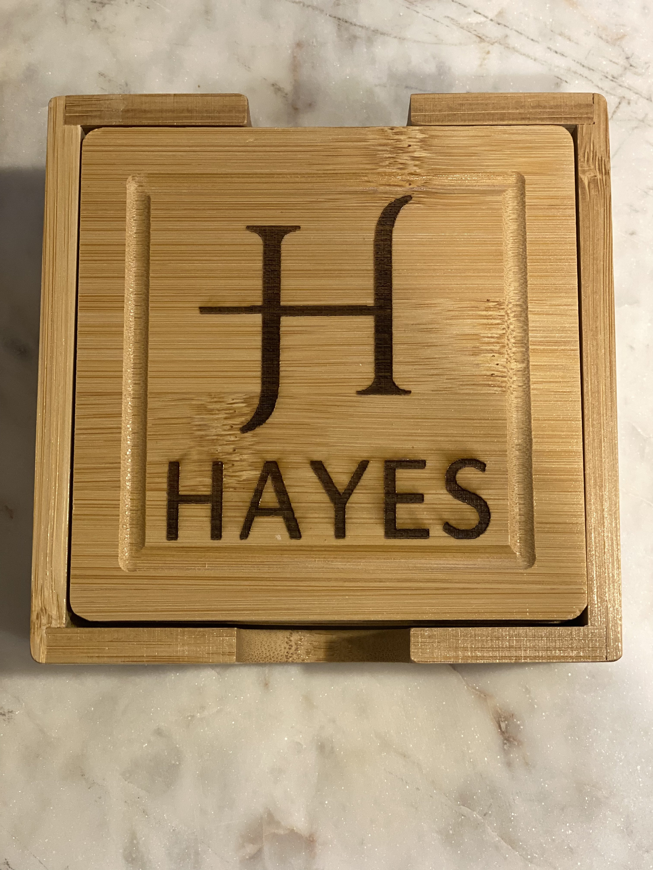 Custom Bamboo Coasters- Set of 4 With Holder. Perfect Housewarming Gift ...