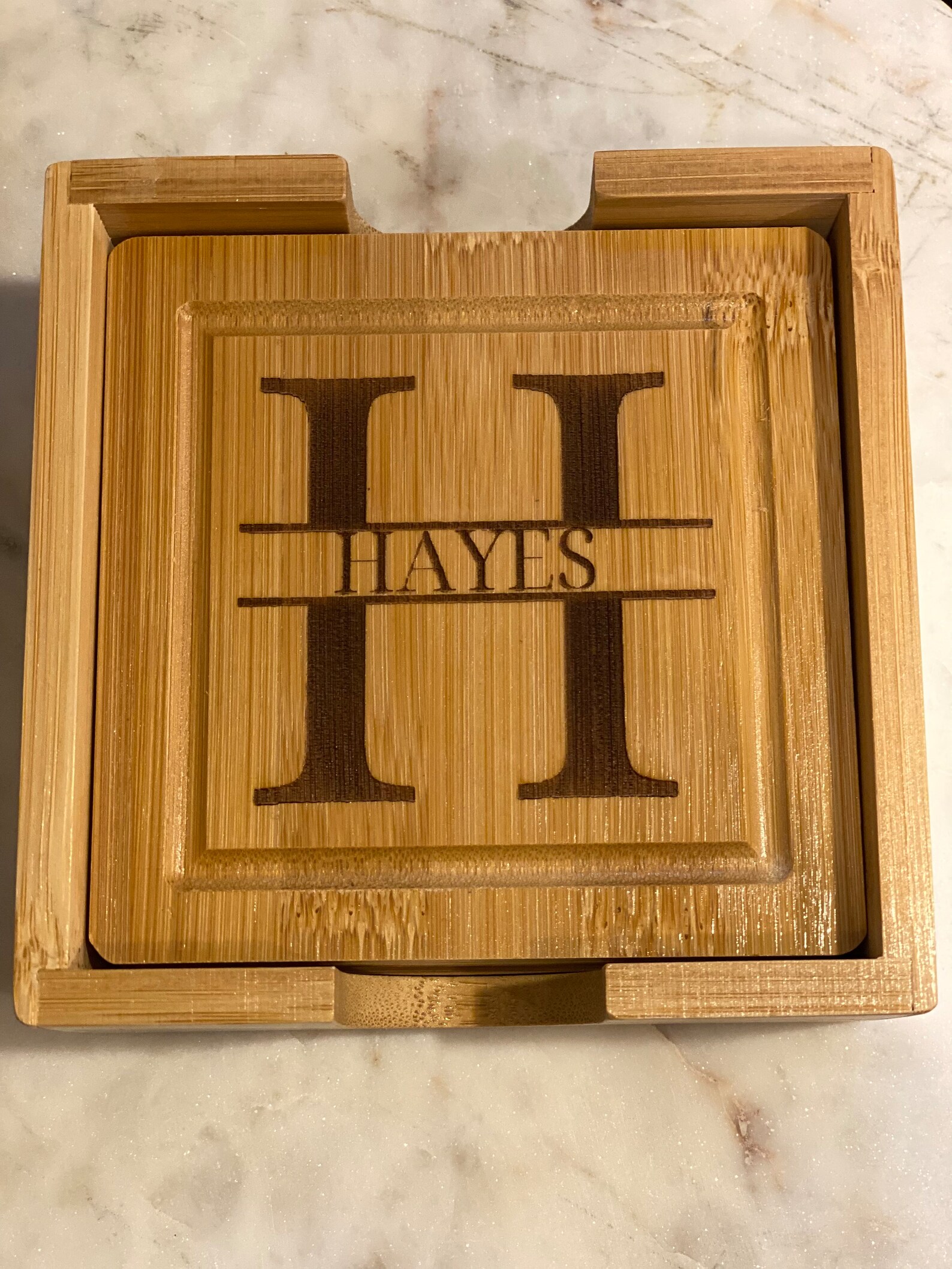 Custom Bamboo Coasters- Set of 4 With Holder. Perfect Housewarming Gift ...