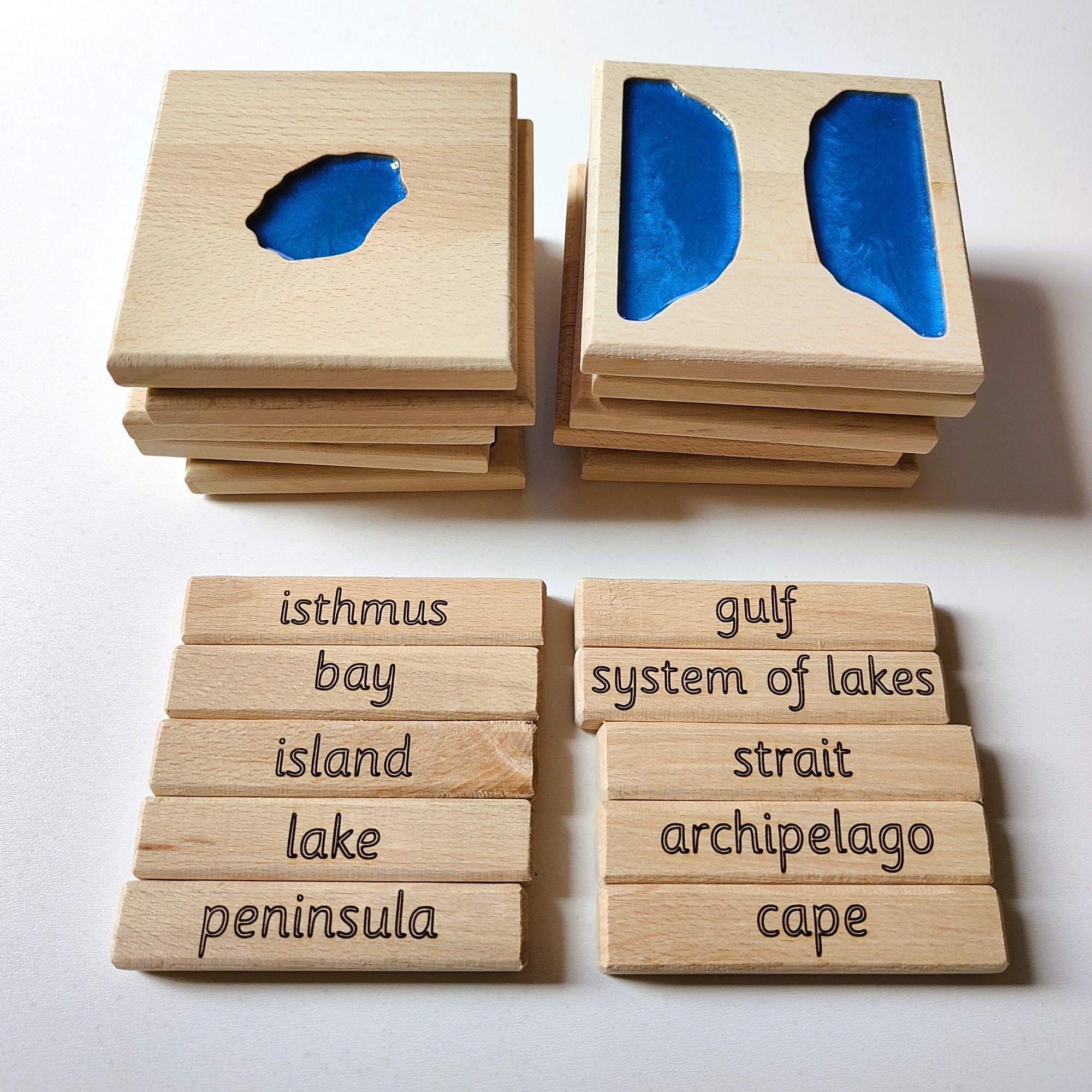 Beech Montessori Land and Water Forms, Set of 10 Beech Wood Tiles ...
