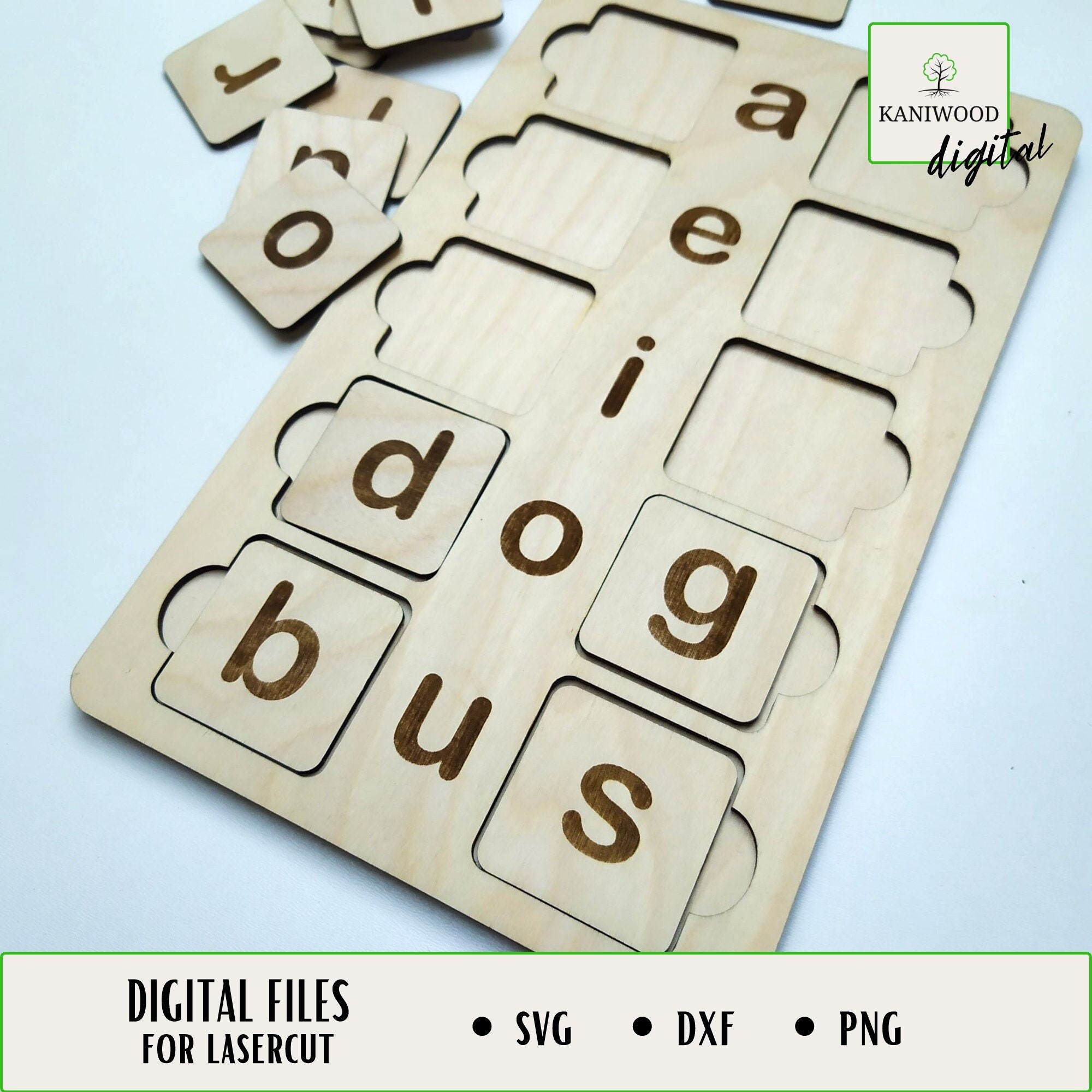 Montessori Learning Board, the 3-letter Words for Kids, Laser Cut Ready ...