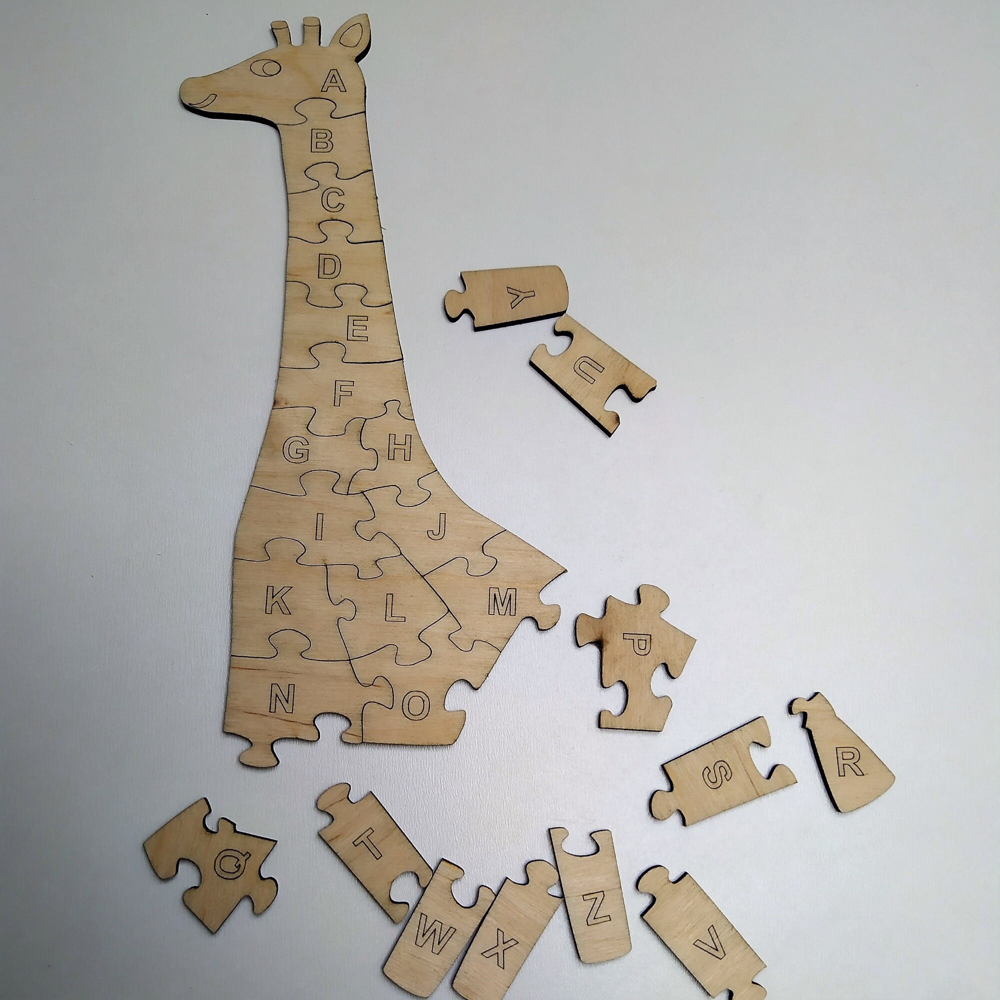Alphabet Learning Puzzle, Giraffe Puzzle, Montessori Learning, Wooden ...