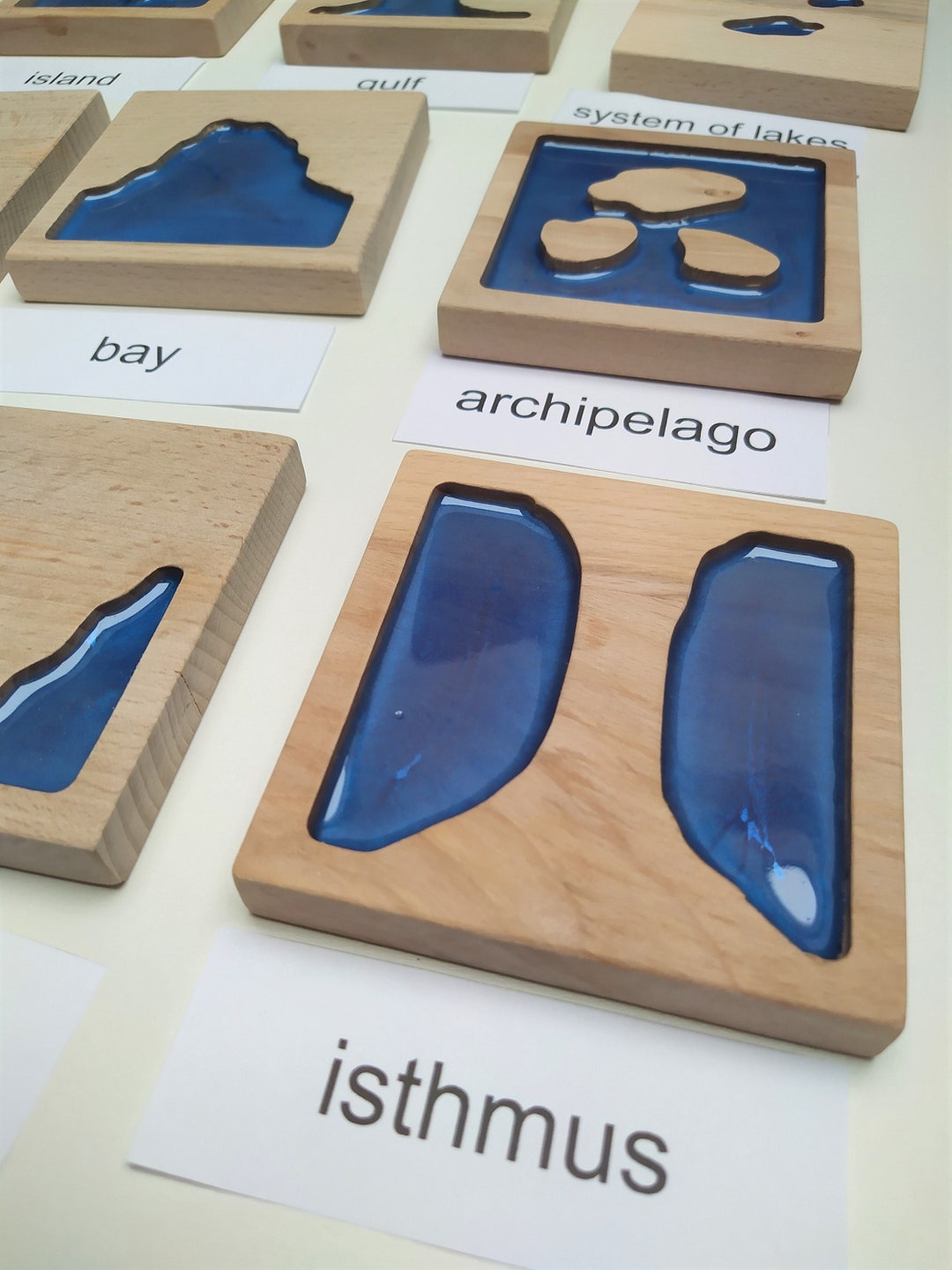 Beech Montessori Land and Water Forms, Set of 10 Beech Wood Tiles ...