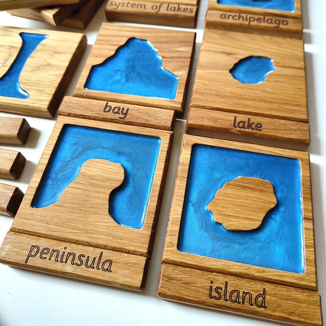 Dąb Montessori Land and Water Forms, Zestaw 10 Płytek Z Drewna Dębowego ...