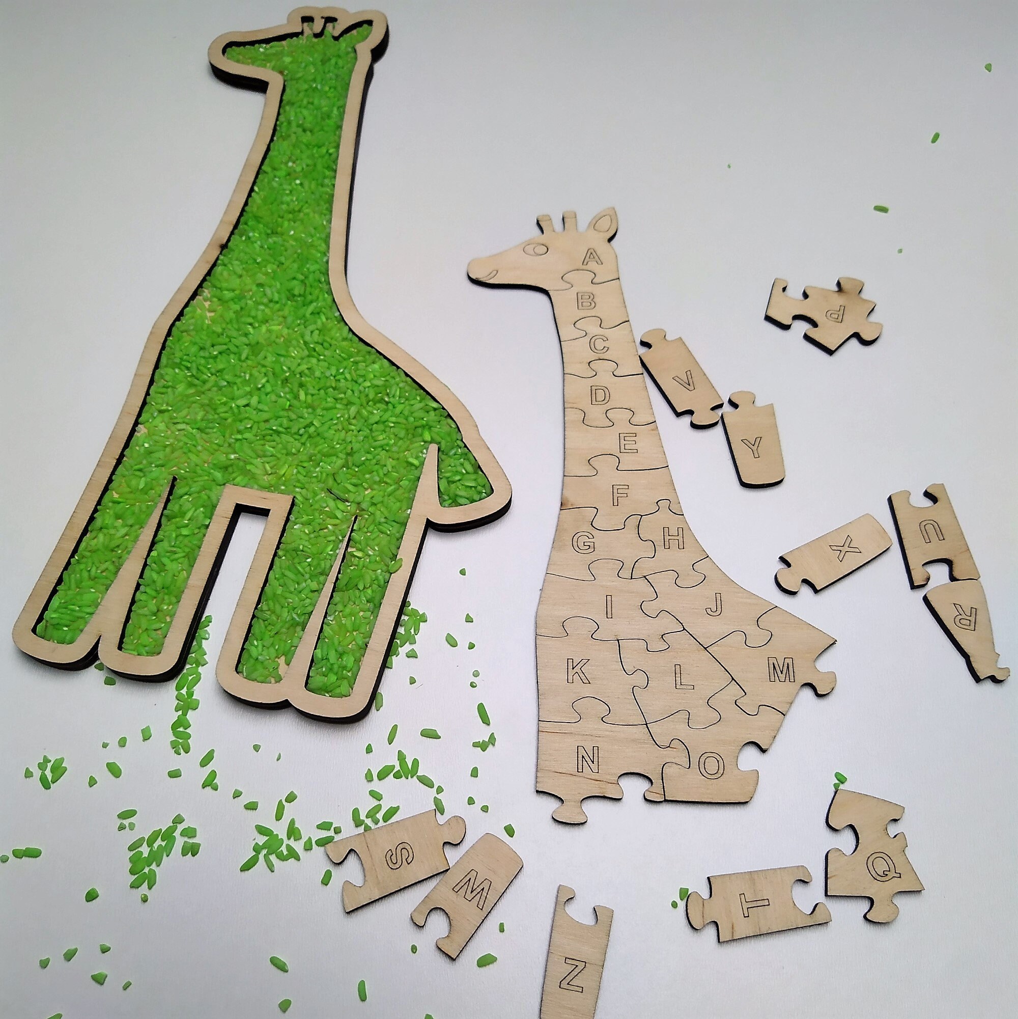 Alphabet Learning Puzzle, Giraffe Puzzle, Montessori Learning, Wooden ...