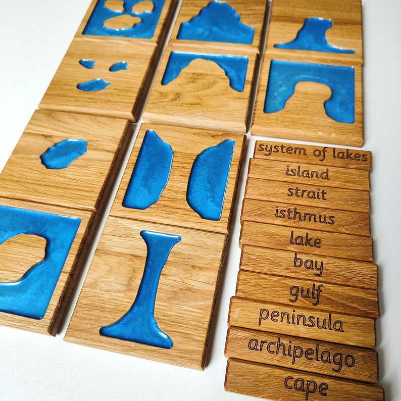 Dąb Montessori Land and Water Forms, Zestaw 10 Płytek Z Drewna Dębowego ...