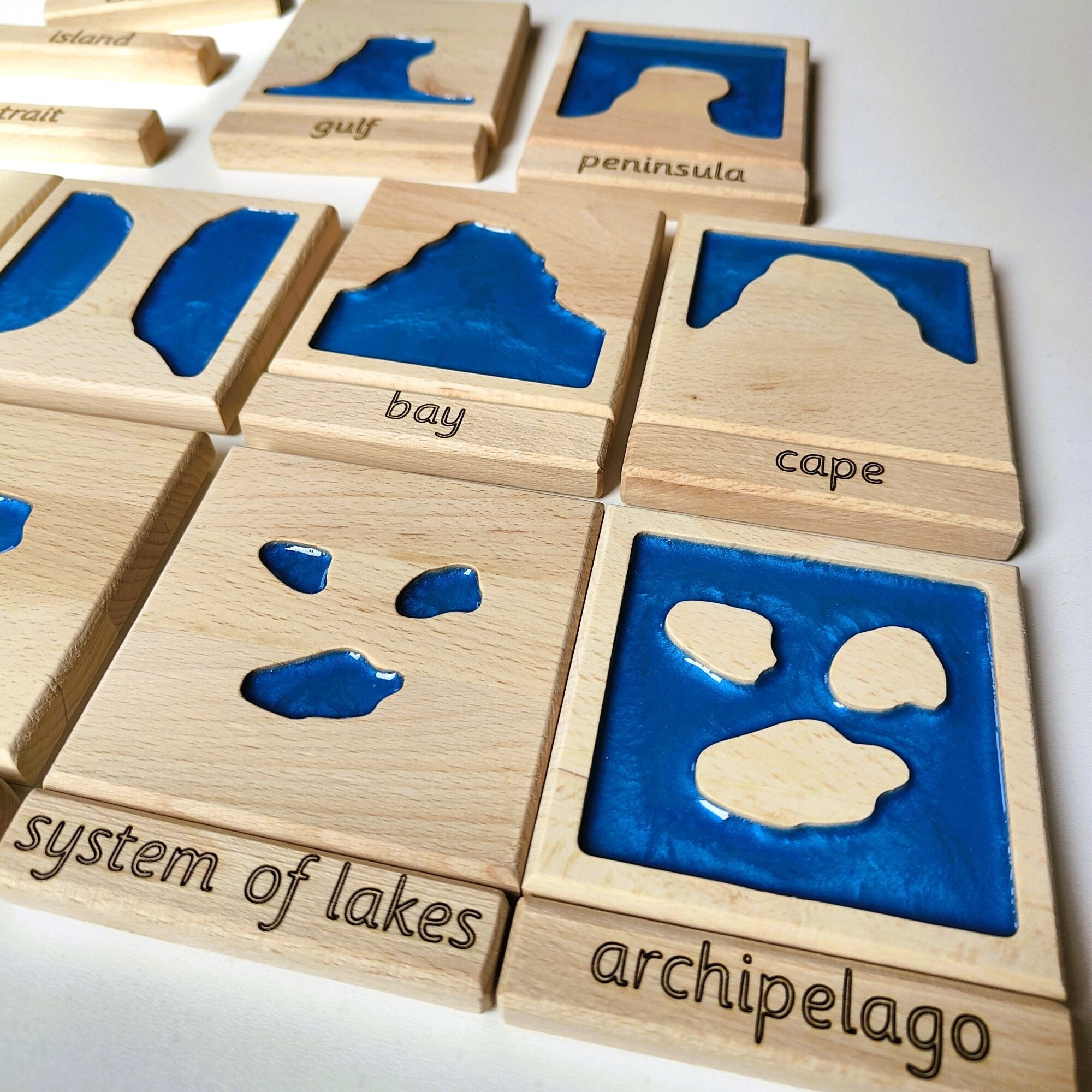 Beech Montessori Land and Water Forms, Set of 10 Beech Wood Tiles ...