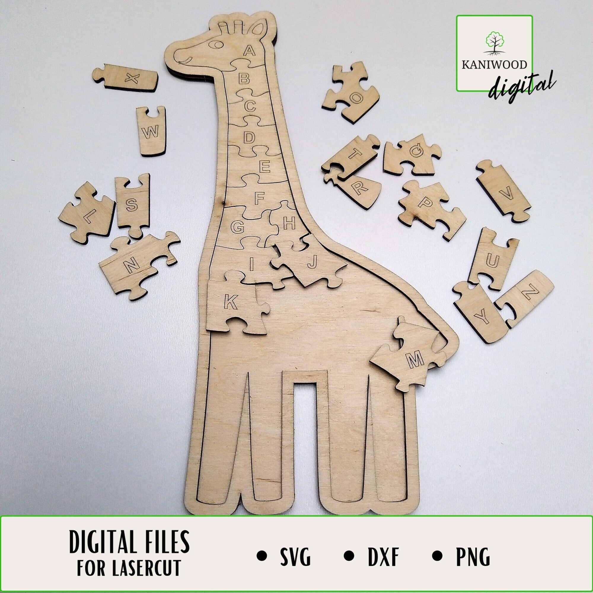 Alphabet Learning Puzzle, Giraffe Puzzle, Montessori Learning, Wooden ...