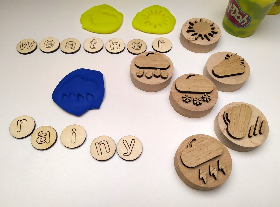 Weather Stamps Made of Beech and Oak Wood, Sef of 6 Stamps, Playdoh ...