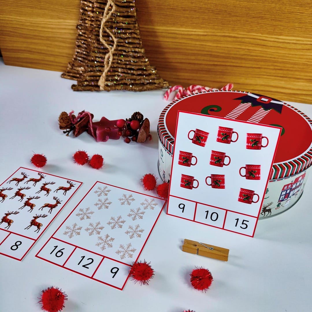 Montessori Counting Clip Cards Christmas Theme, Printable Counting 1–20 ...