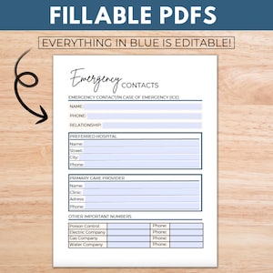 Printable Emergency Contact List, Fillable PDF - Etsy