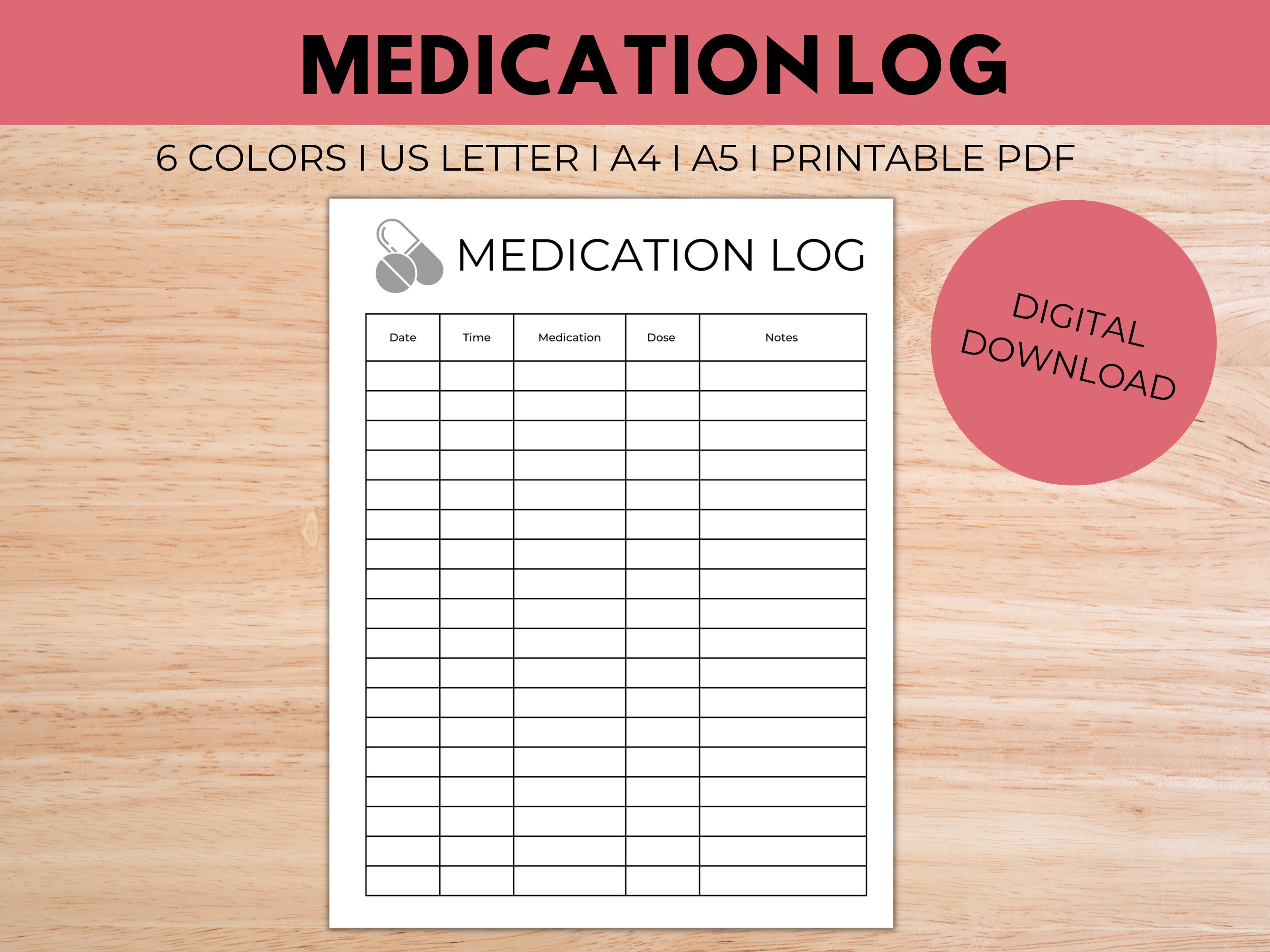 Medication Log, Printable Medication Log, Digital Download - Etsy