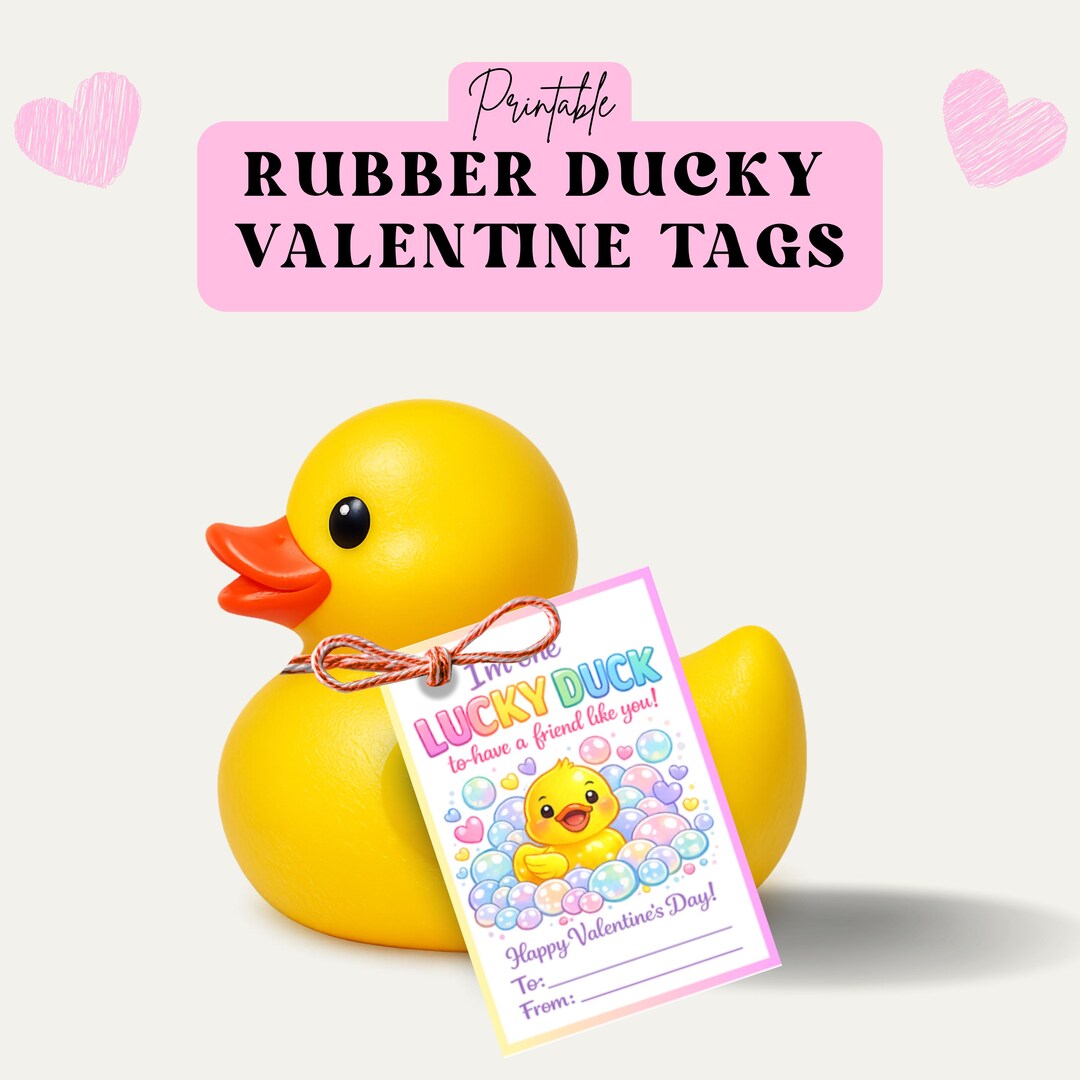 Printable Rubber Duck Valentine Gift Tag, I'm a Lucky Duck, Non-candy ...
