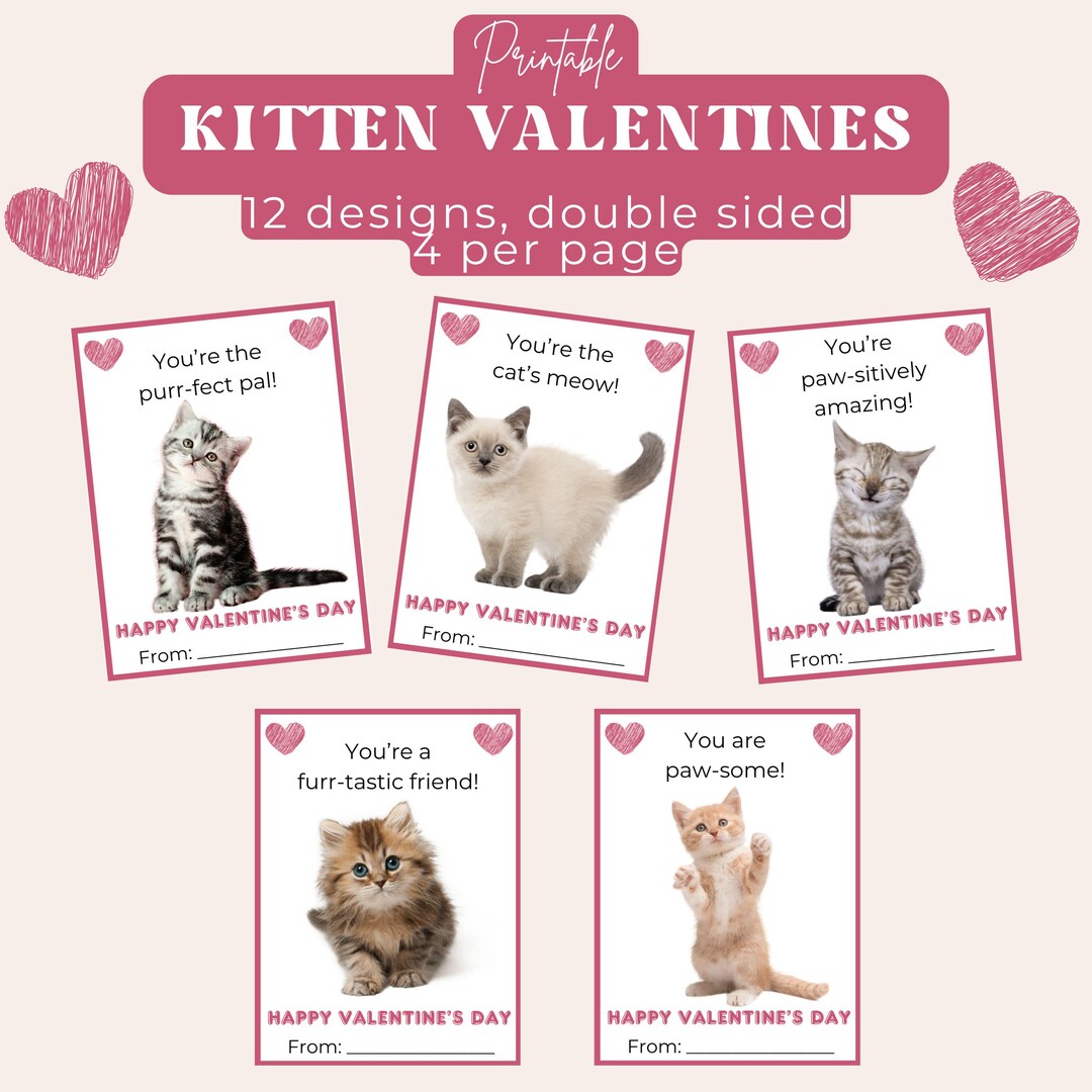 Printable Cat Valentine's Day Cards- Preschool, Classroom and Teacher ...