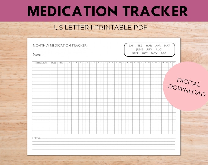 Monthly Medication Tacker, Printable Medication Tracker, Digital ...