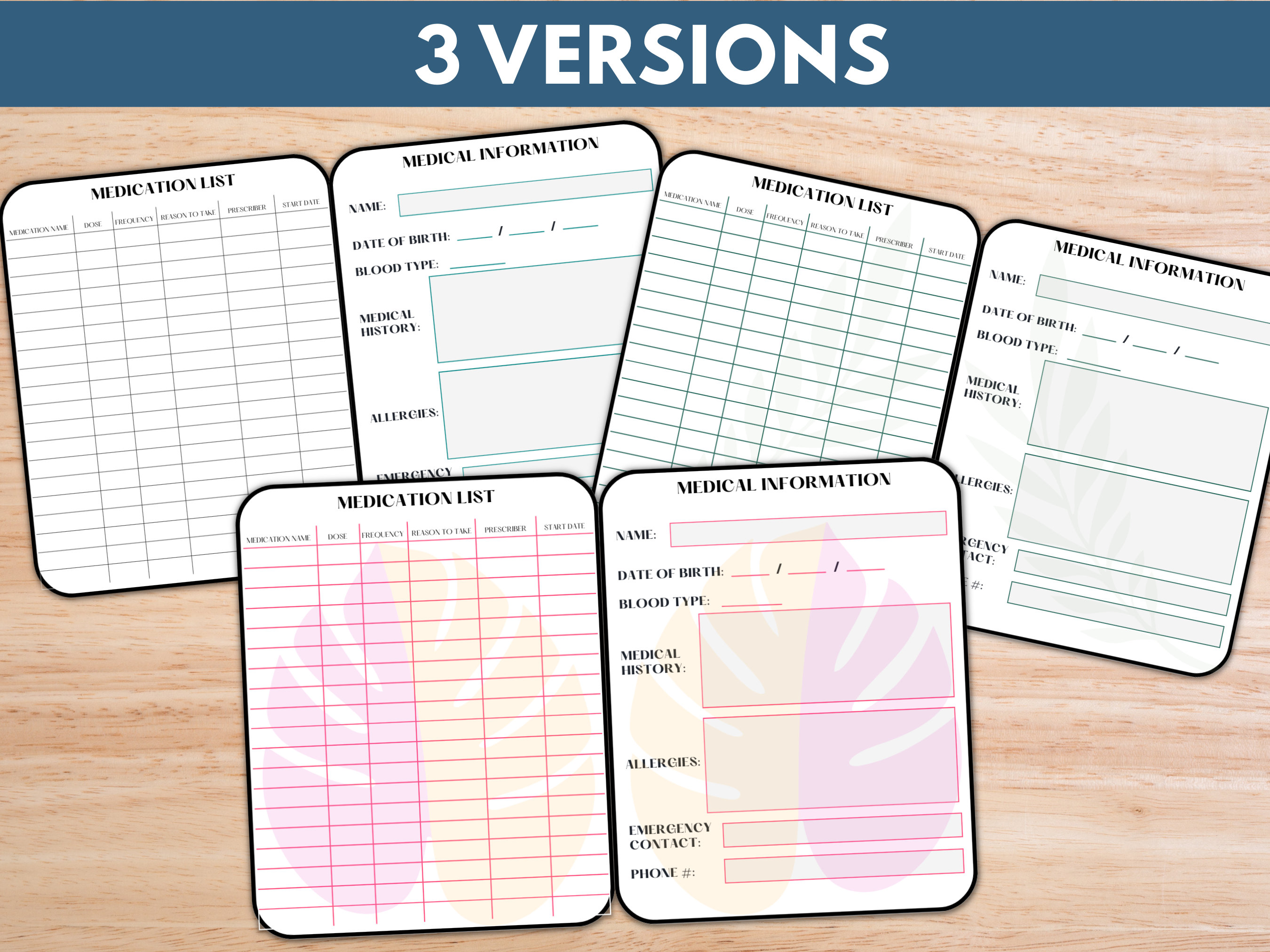 Medication List Wallet Card With Emergency Contact and Medical ...