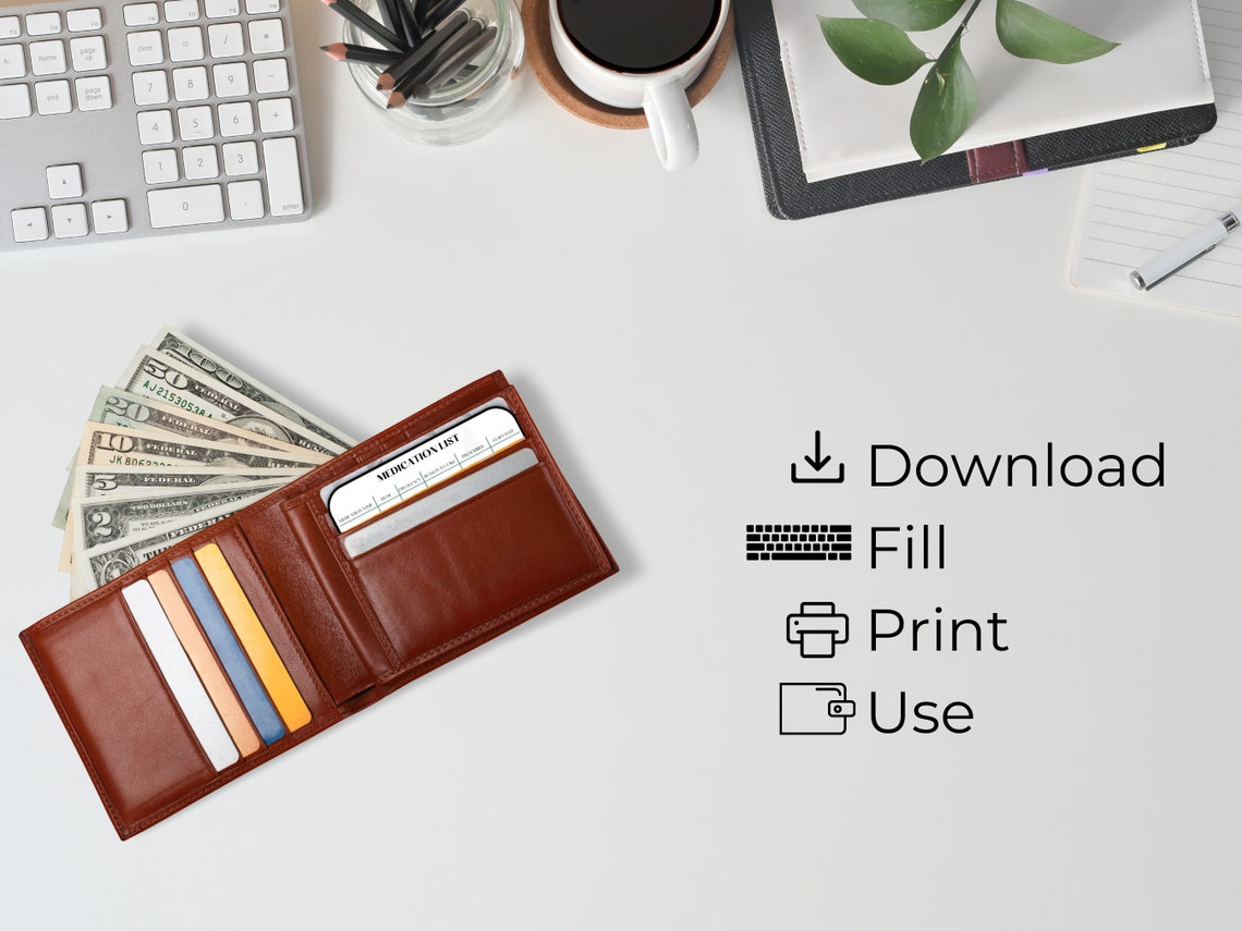 Medication List Wallet Card With Emergency Contact and Medical ...