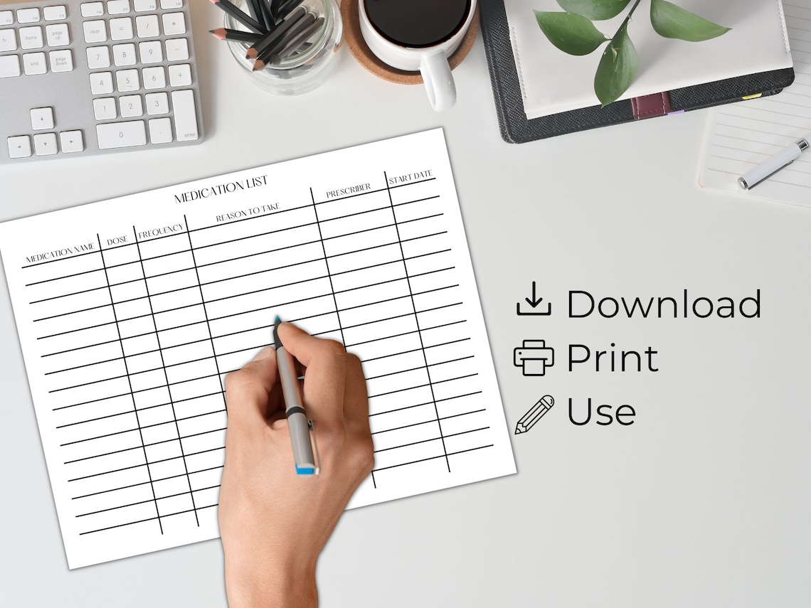 Medication List, Printable, Fillable PDF - Etsy