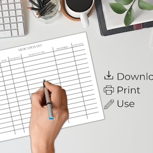 Medication List, Printable, Fillable PDF - Etsy