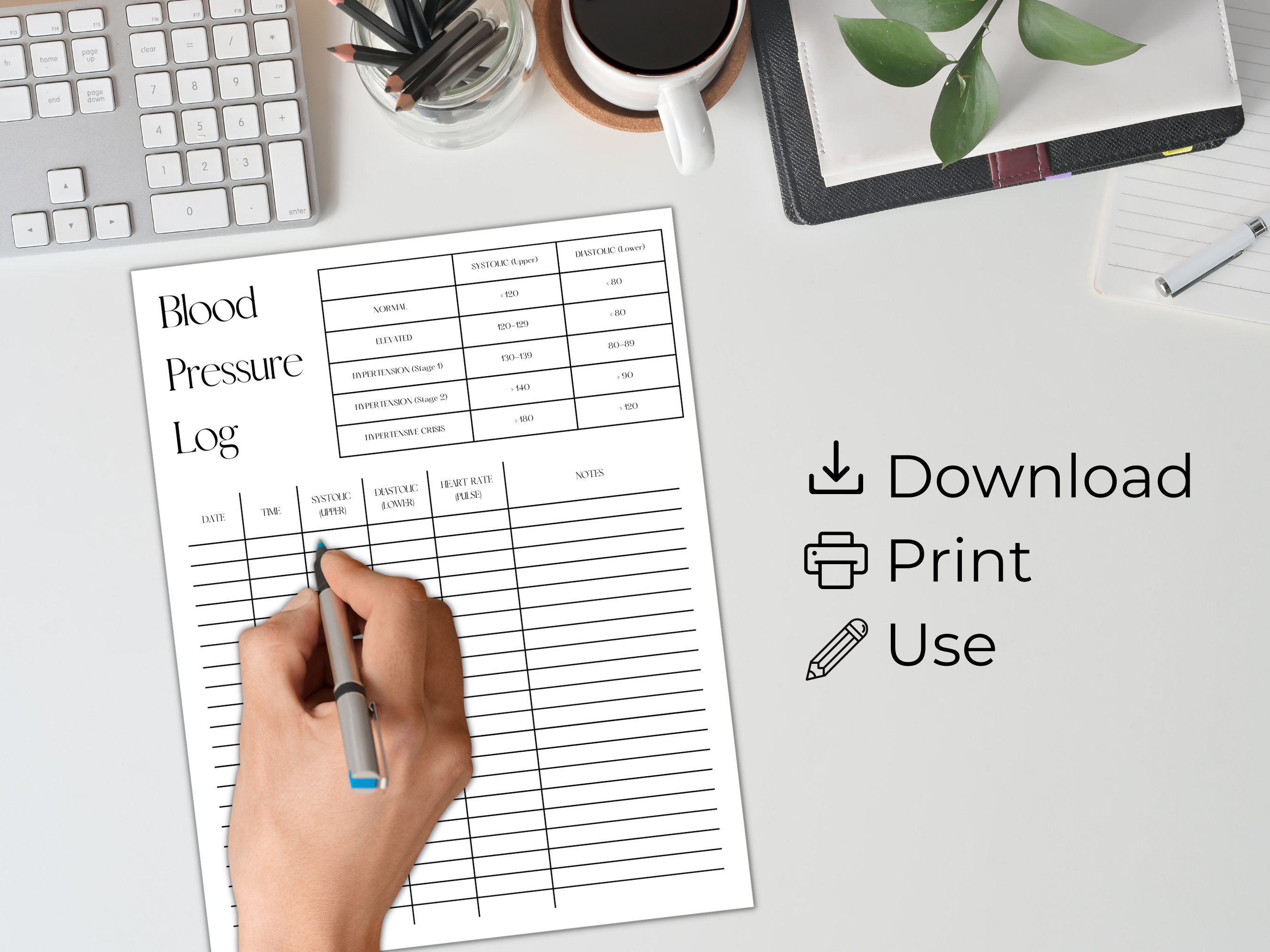 Printable Blood Pressure Log, Blood Pressure Tracker, Fillable PDF - Etsy