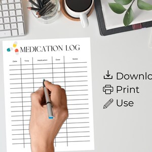 Medication Log, Printable Medication Log, Editable PDF, Digital ...