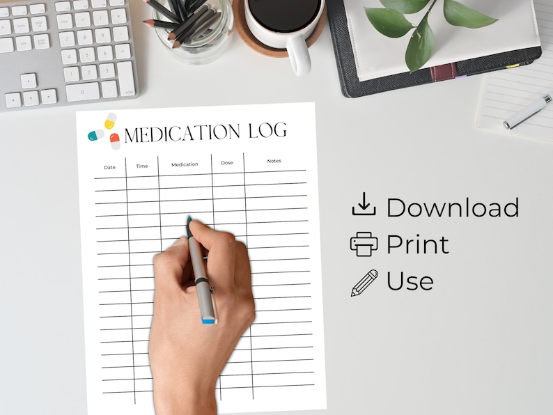 Medication Log, Printable Medication Log, Editable PDF, Digital ...